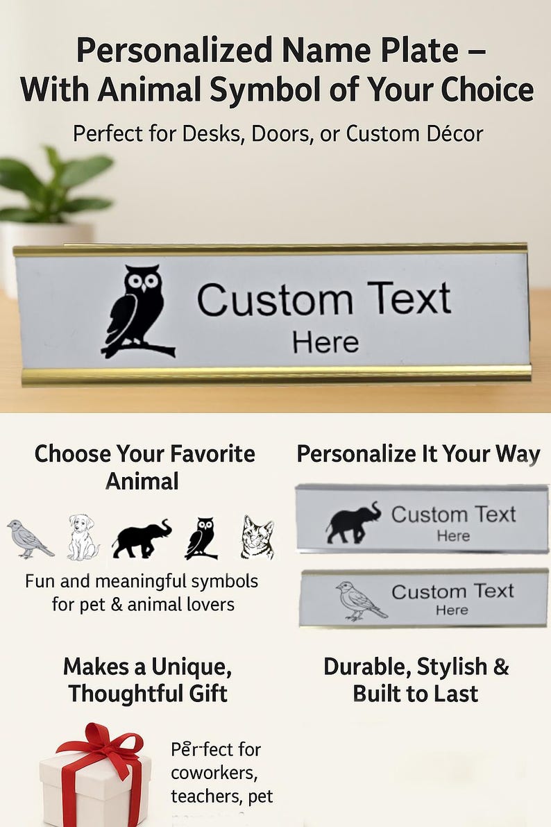 Personalized Animal Name Plate – Custom Desk or Door Sign - Etsy
