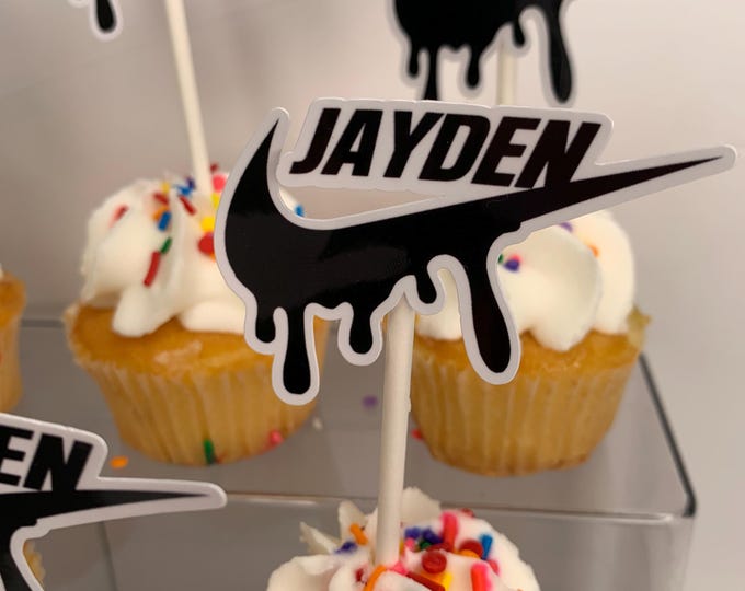 SWOOSH PERSONALIZED DRIP Name Cupcake Toppers, Party Favors, Basketball ...