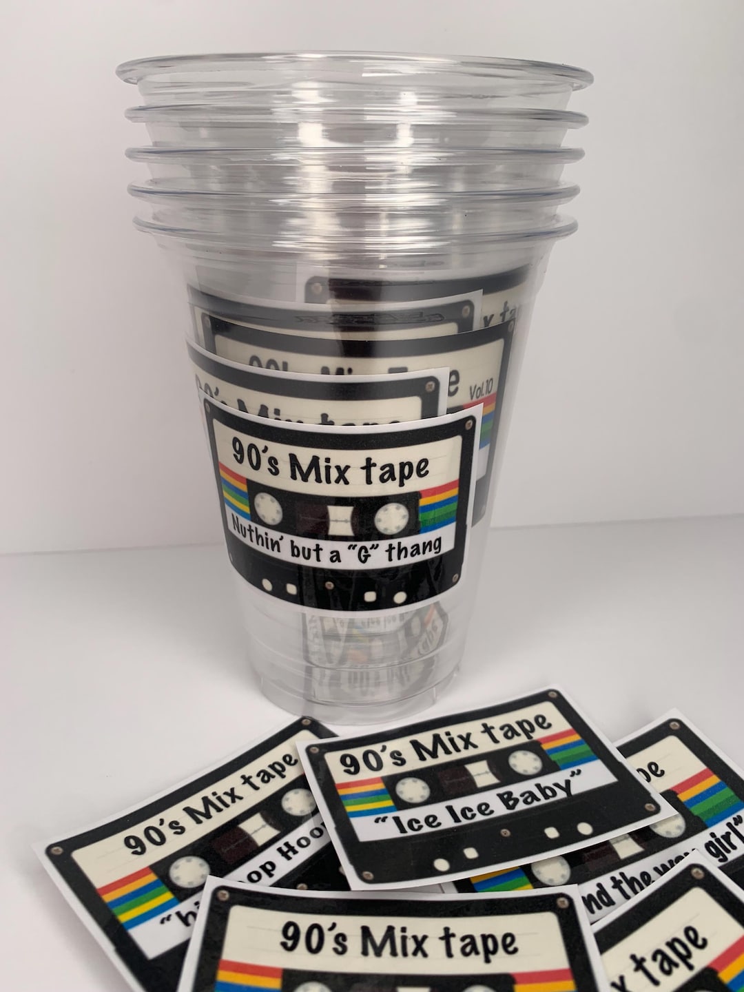 Custom Party Personalized Cassette Tapes Cups, Stickers on Clear ...