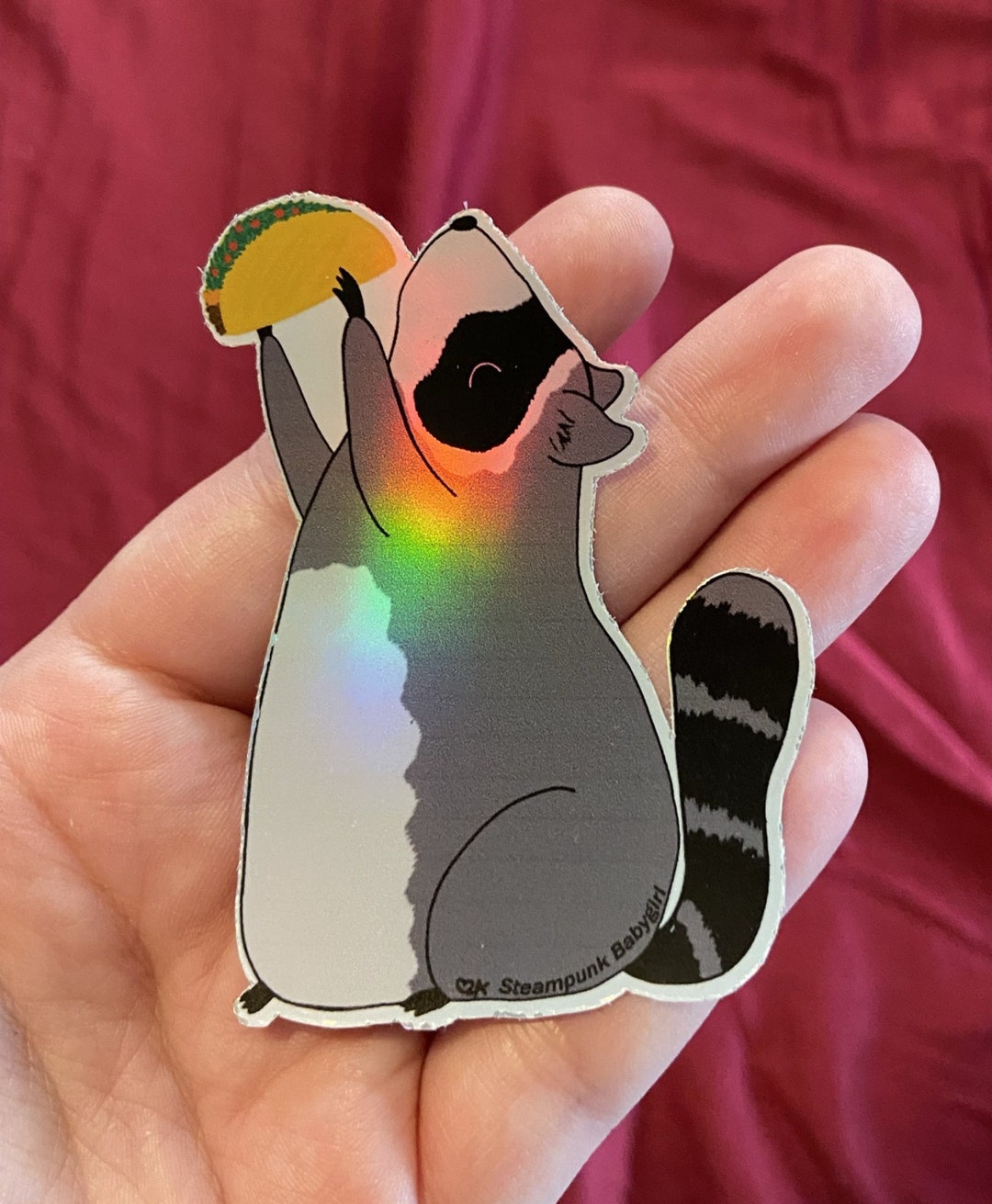 Cute Raccoon Holding Taco Shiny Holo Vinyl Sticker / Taco Tuesday for ...