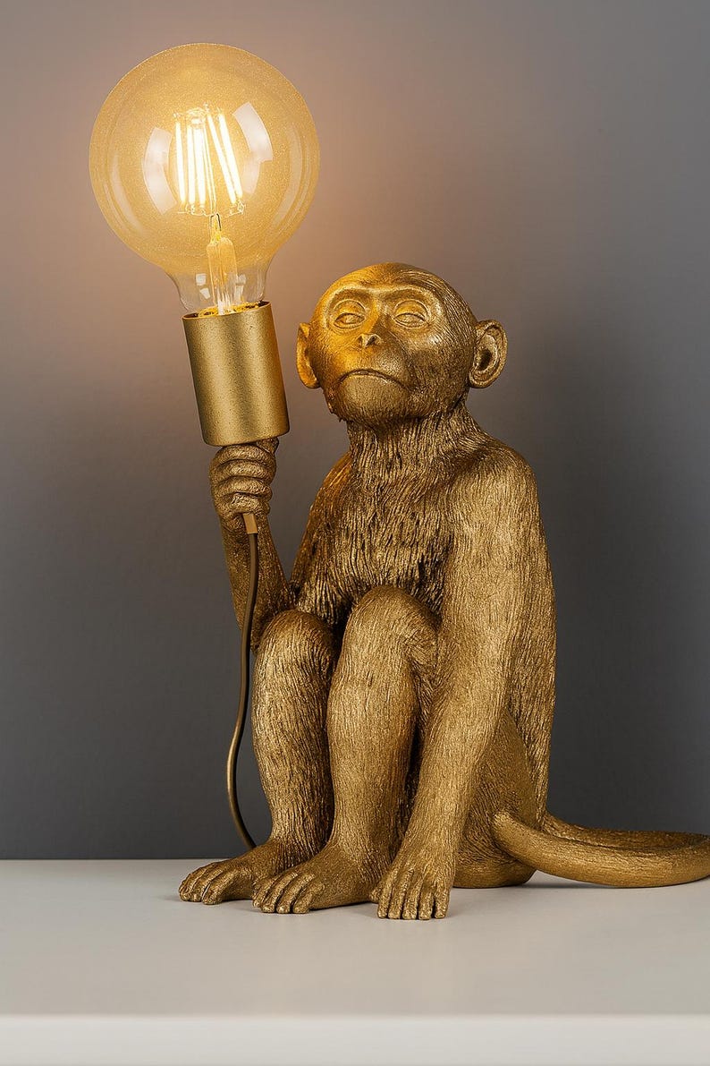 Green Velvet Monkey Table Lamp – Quirky Statement Lighting - Etsy