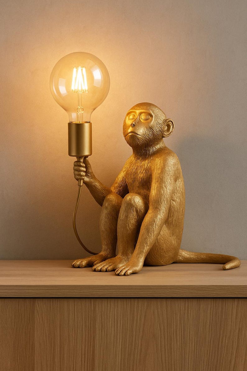 Green Velvet Monkey Table Lamp – Quirky Statement Lighting - Etsy