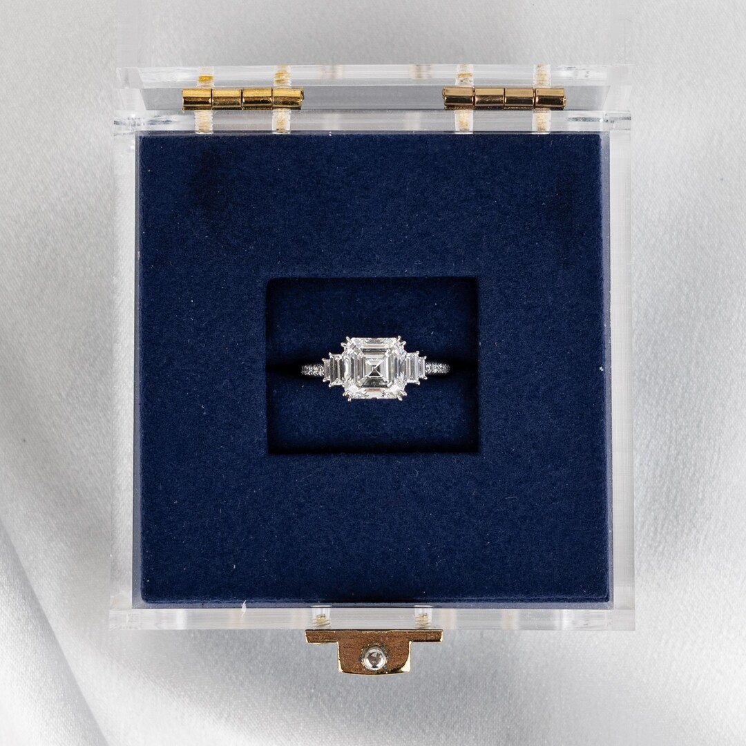 3.5 Carat Asscher Cut Lab Grown Diamond Engagement Ring Full Bezel Set ...