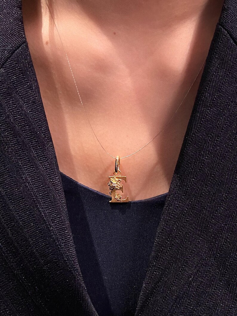 Initial Pendant E Lab Diamond 18K Gold Plated Vermeil - Etsy