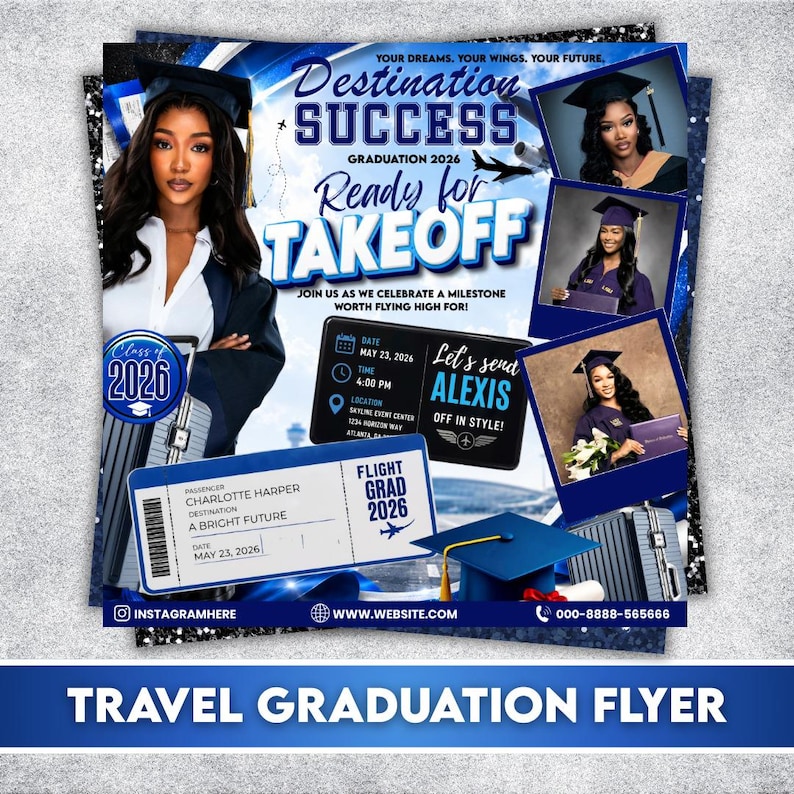 Flight Themed Graduation Flyer Template, Going Places Grad Invite ...