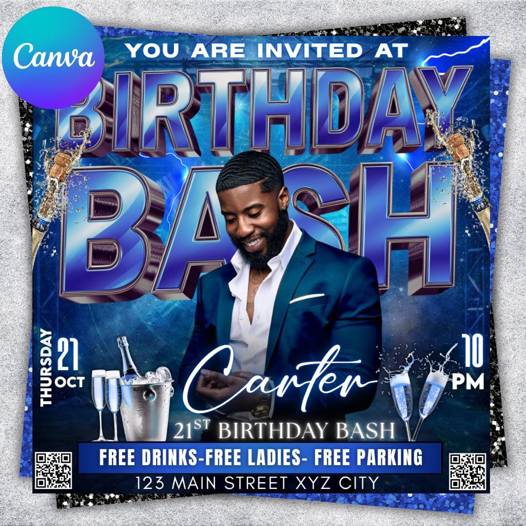 Men's Birthday Bash Flyer: Event, Club, Party Template (canva Template ...