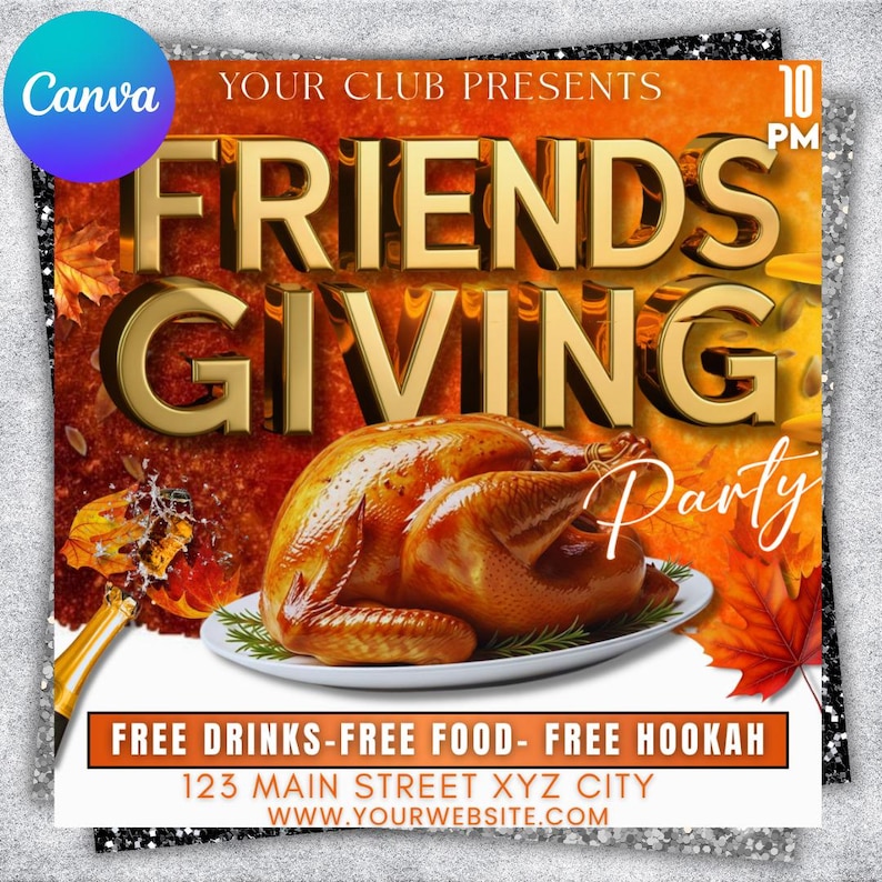 Friendsgiving Party Flyer Template | Canva Editable (digital Download ...