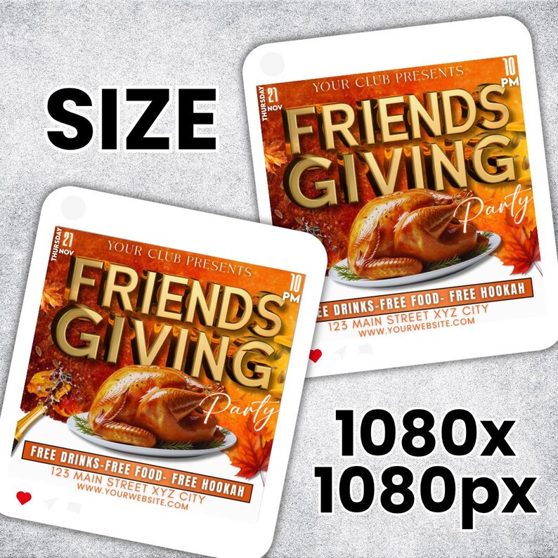 Friendsgiving Party Flyer Template | Canva Editable (digital Download ...