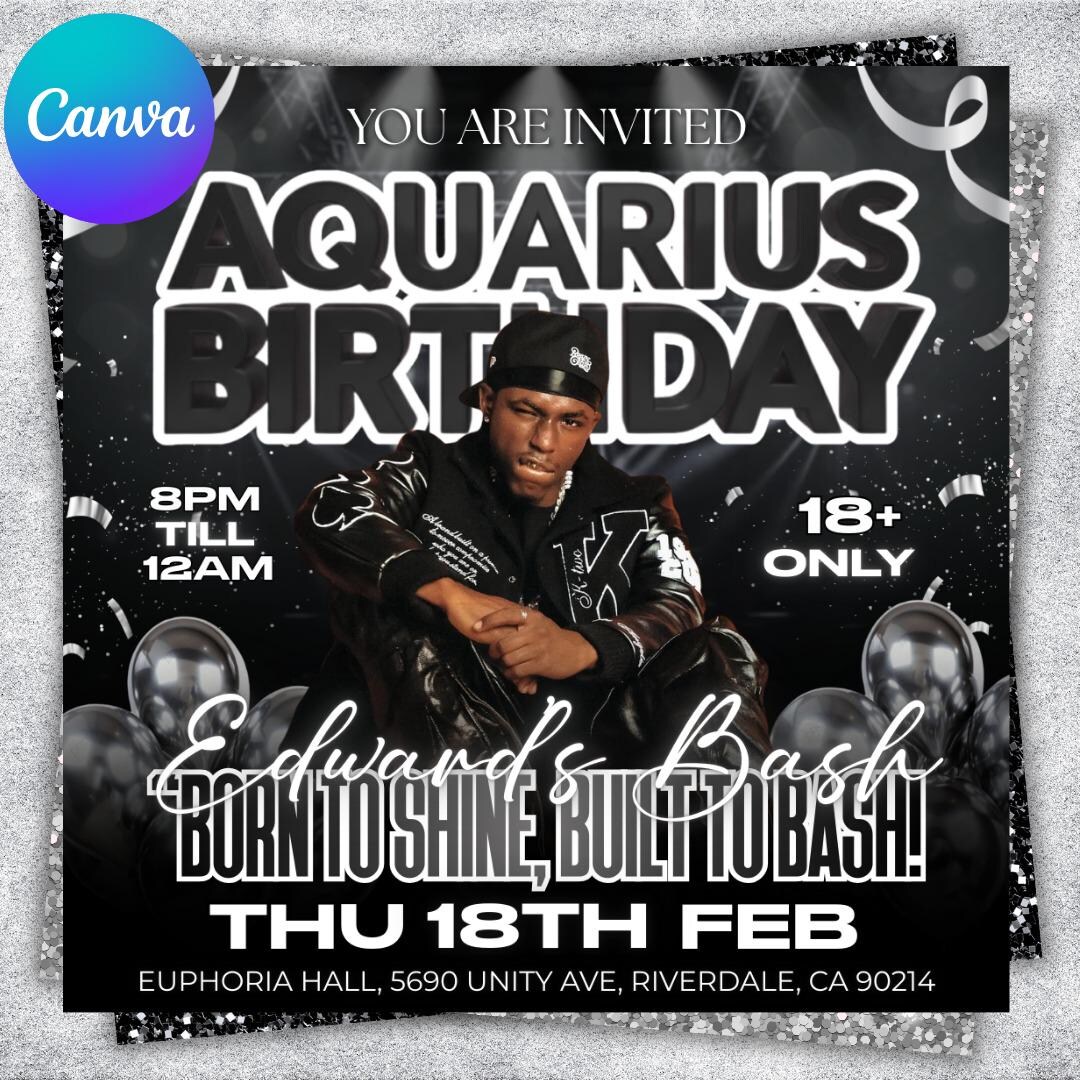 Aquarius Birthday Flyer, Aquarius Bash Flyer, Birthday Flyer, Birthday ...