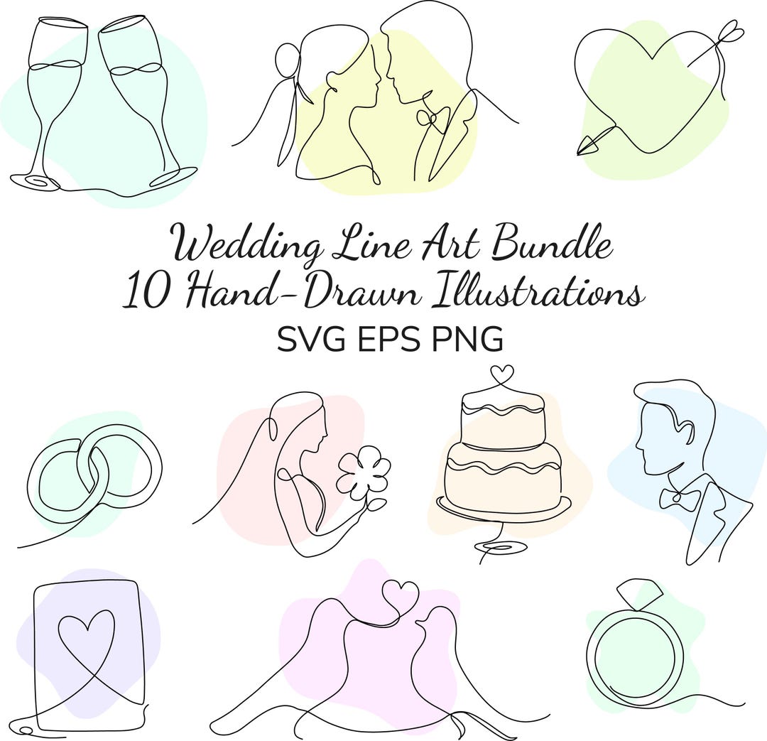 Wedding Line Art Clipart Bundle Minimal Continuous One Line Drawings ...