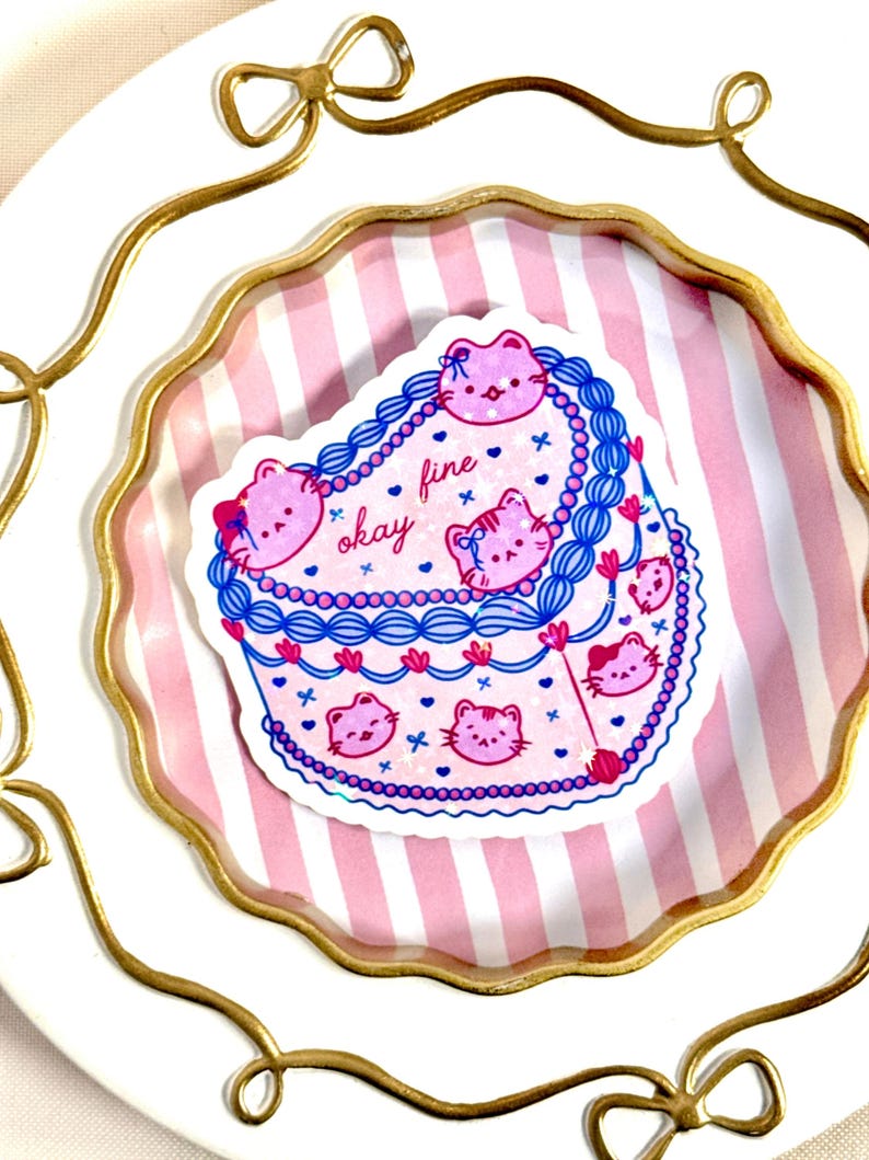 Coquette Cake Sticker – Kawaii Animal Dessert Vinyl Sticker, Bear Bunny ...