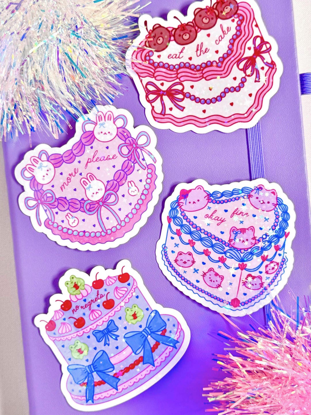 Coquette Cake Sticker – Kawaii Animal Dessert Vinyl Sticker, Bear Bunny ...