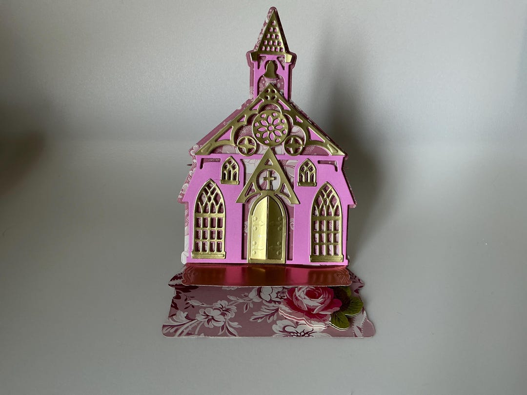 3D Pop up Church Card: Handmade Religious Keepsake With Floral Accents ...