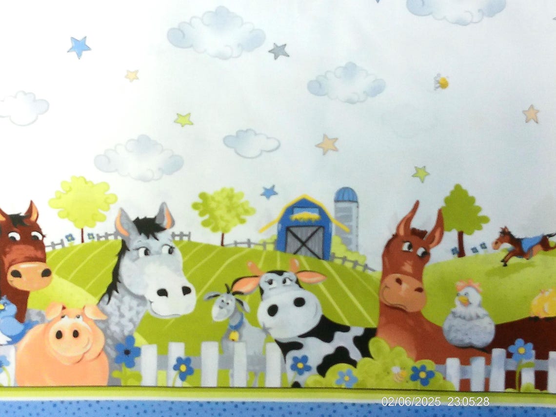 SUSYBEE Barnyard Blues 100% Cotton Fabric Border Fabric-cows, Pigs ...