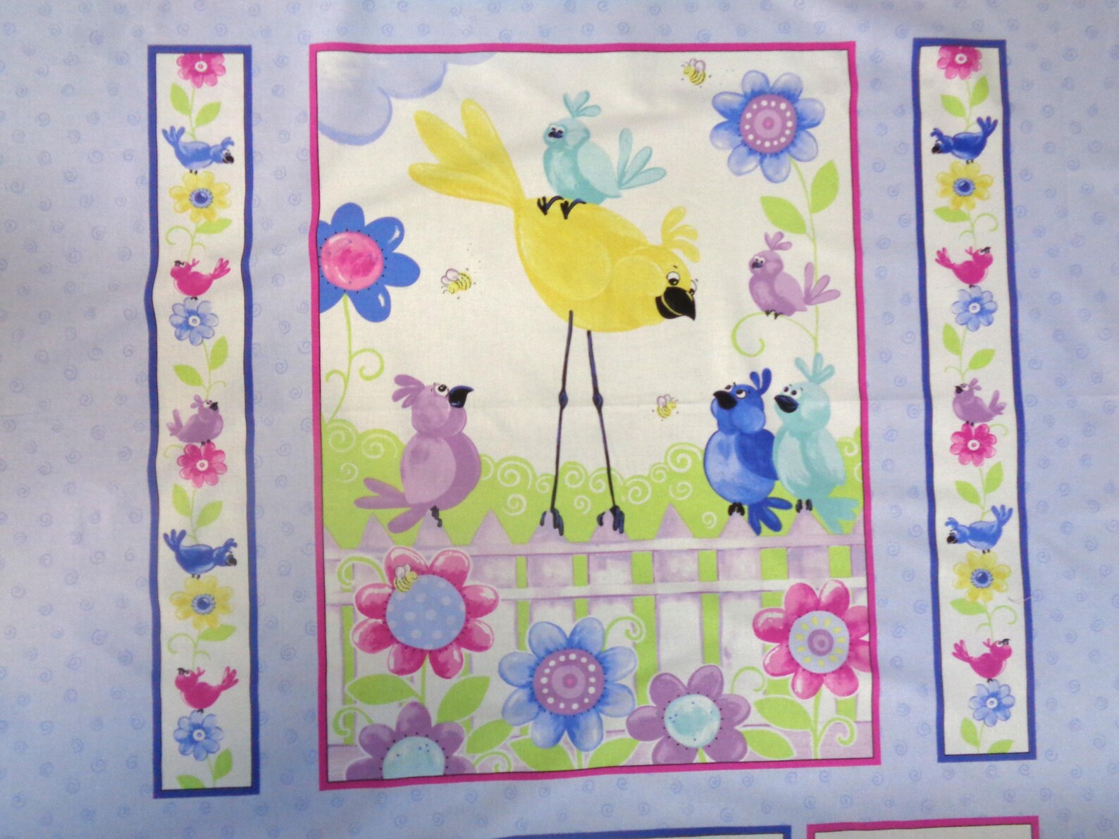 SUSYBEE Birds Buddies 100% Cotton Fabric PANEL- Birds and More Birds ...