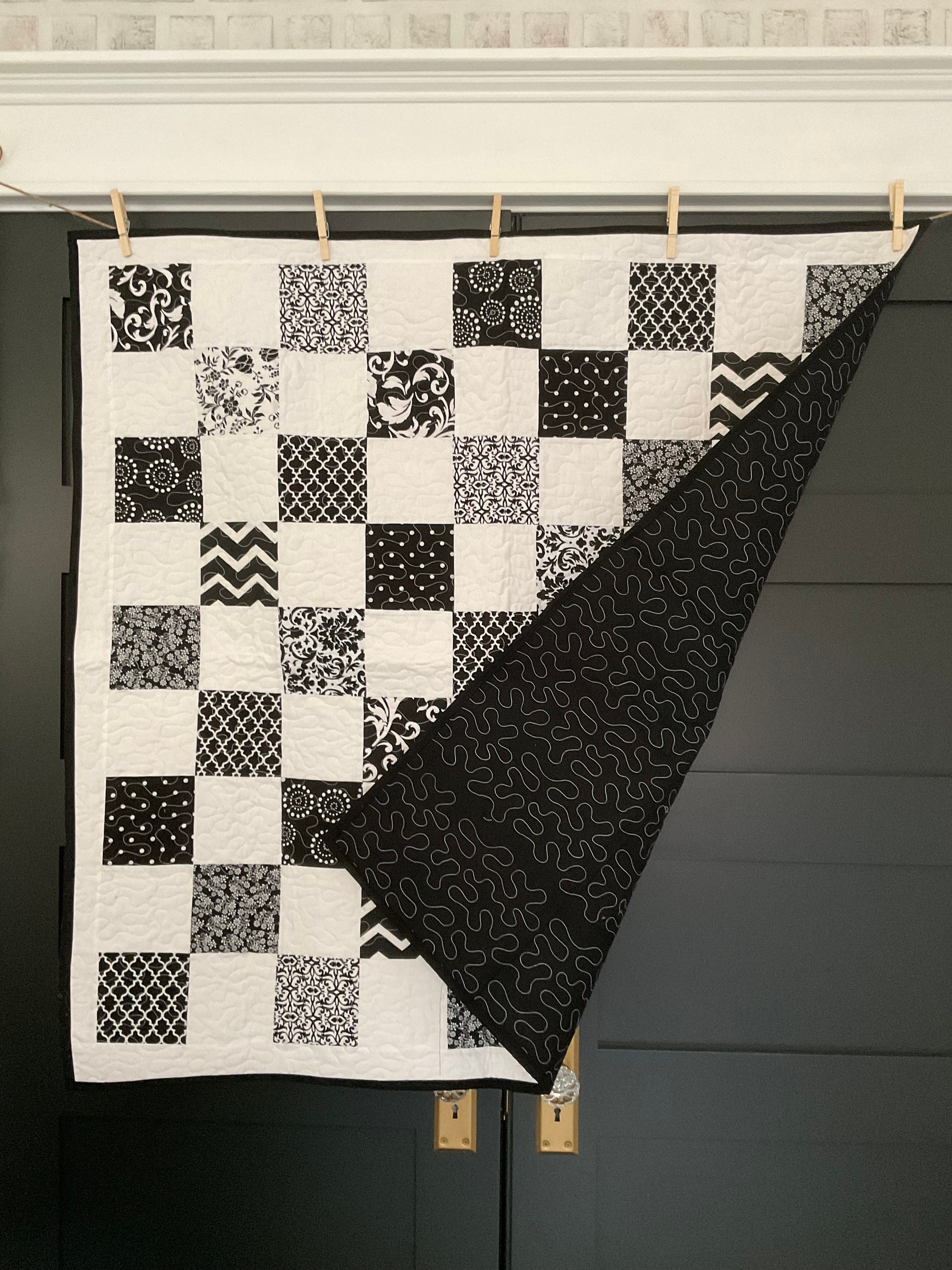Black and White Patchwork Quilt Various Prints, Adult, Baby, Toddler ...