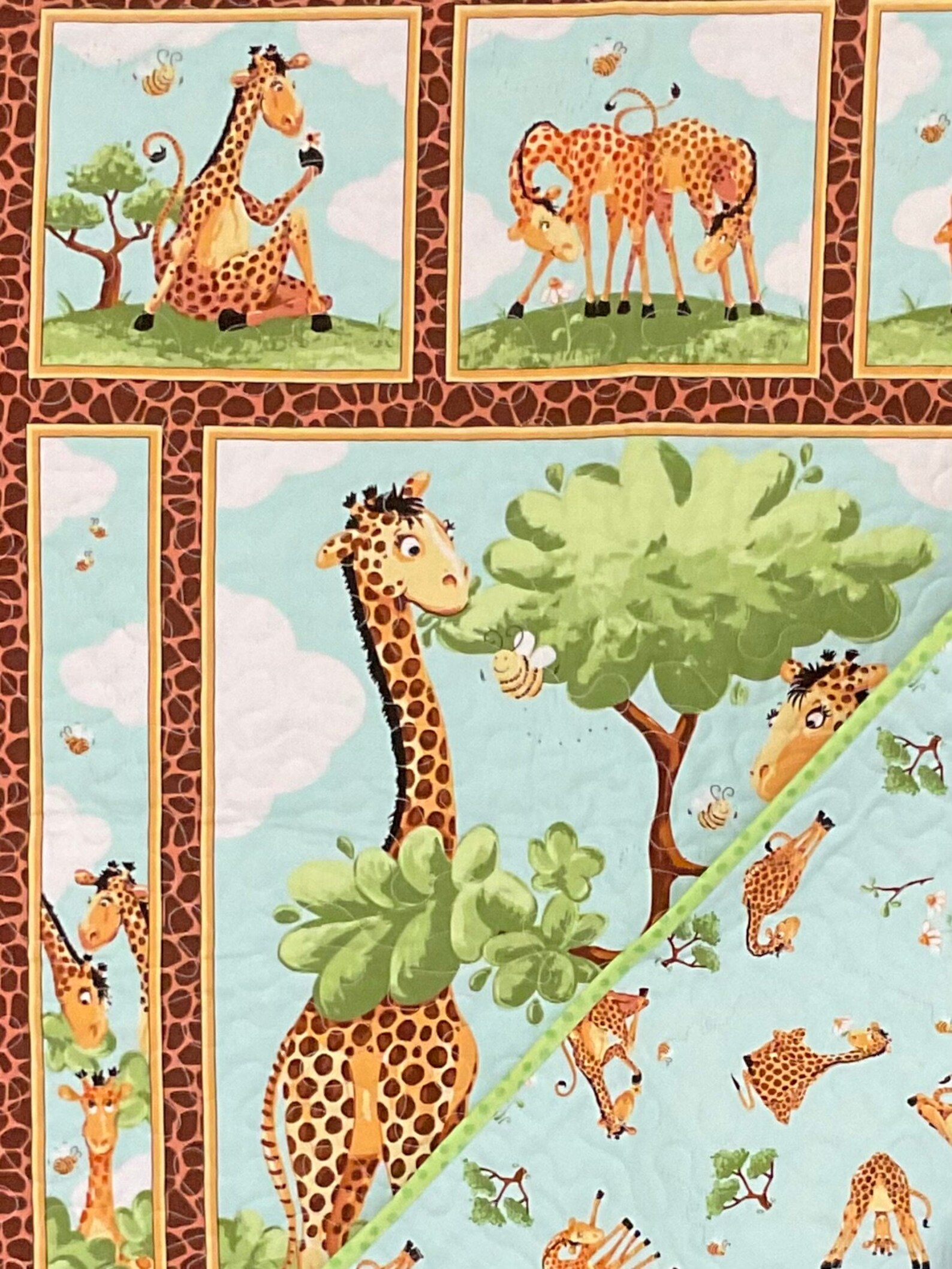 Giraffe Panel Quilt Nursery Wall Decor Safari Baby Bedding Gender ...