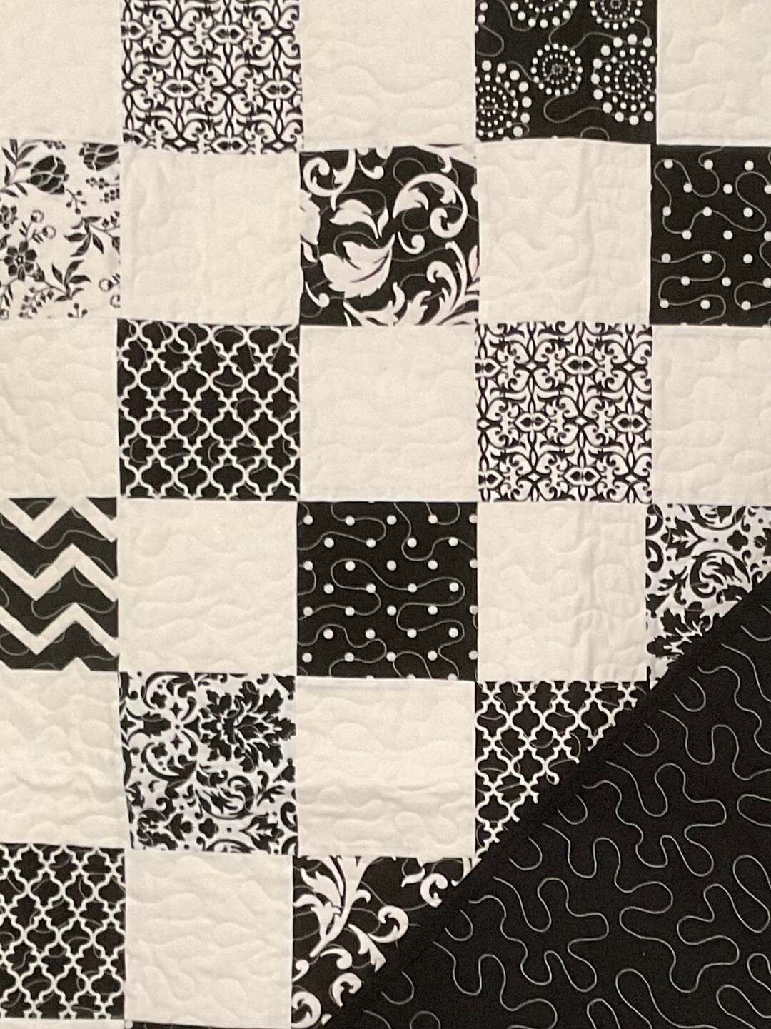 Black and White Patchwork Quilt Various Prints, Adult, Baby, Toddler ...