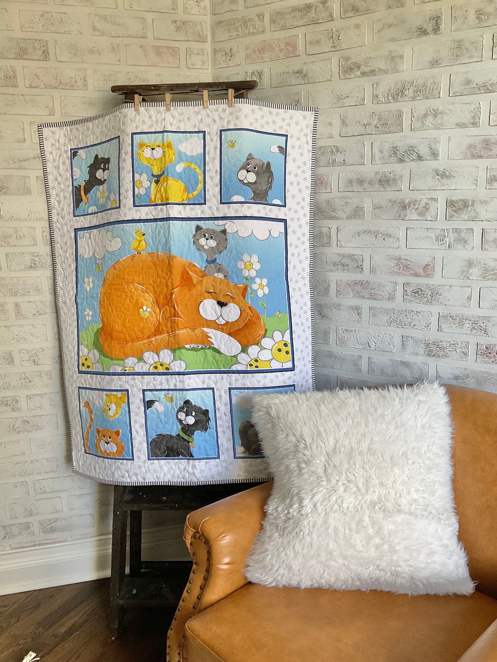 Cool Cats Susybee Panel Quilt Nursery Bedding, Playpen Stroller Blanket ...