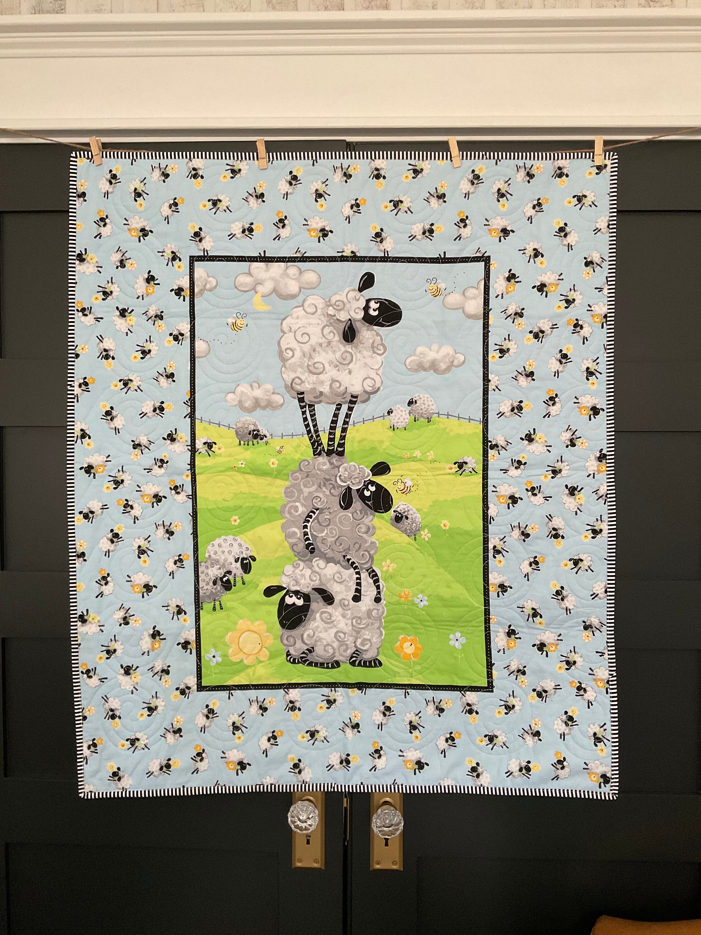 Susy Bee Counting Sheep Panel Quilt in Soft Blue Crib Bedding, Newborn ...