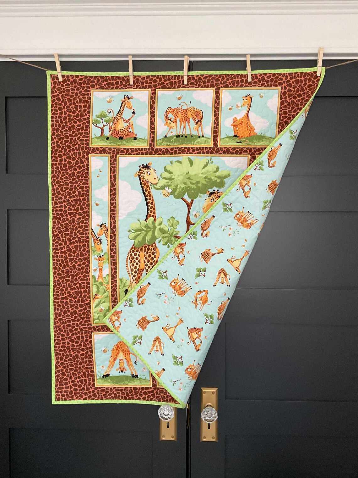 Giraffe Panel Quilt Nursery Wall Decor Safari Baby Bedding Gender ...