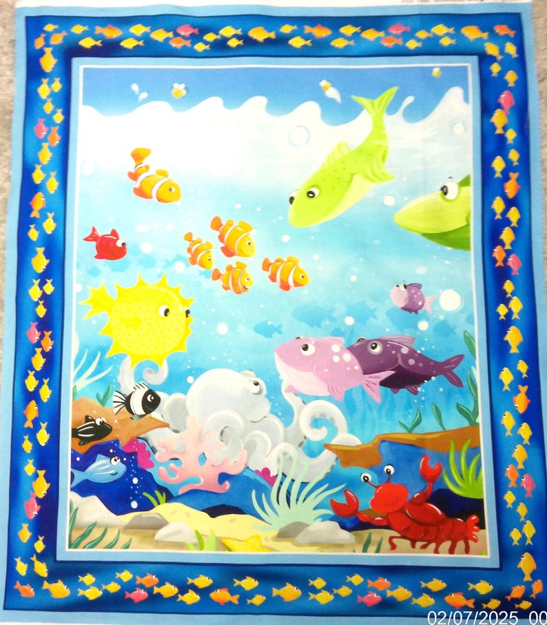 SUSYBEE Under the Sea 100% Cotton Fabric Panel Fabric-under Sea Fish in ...