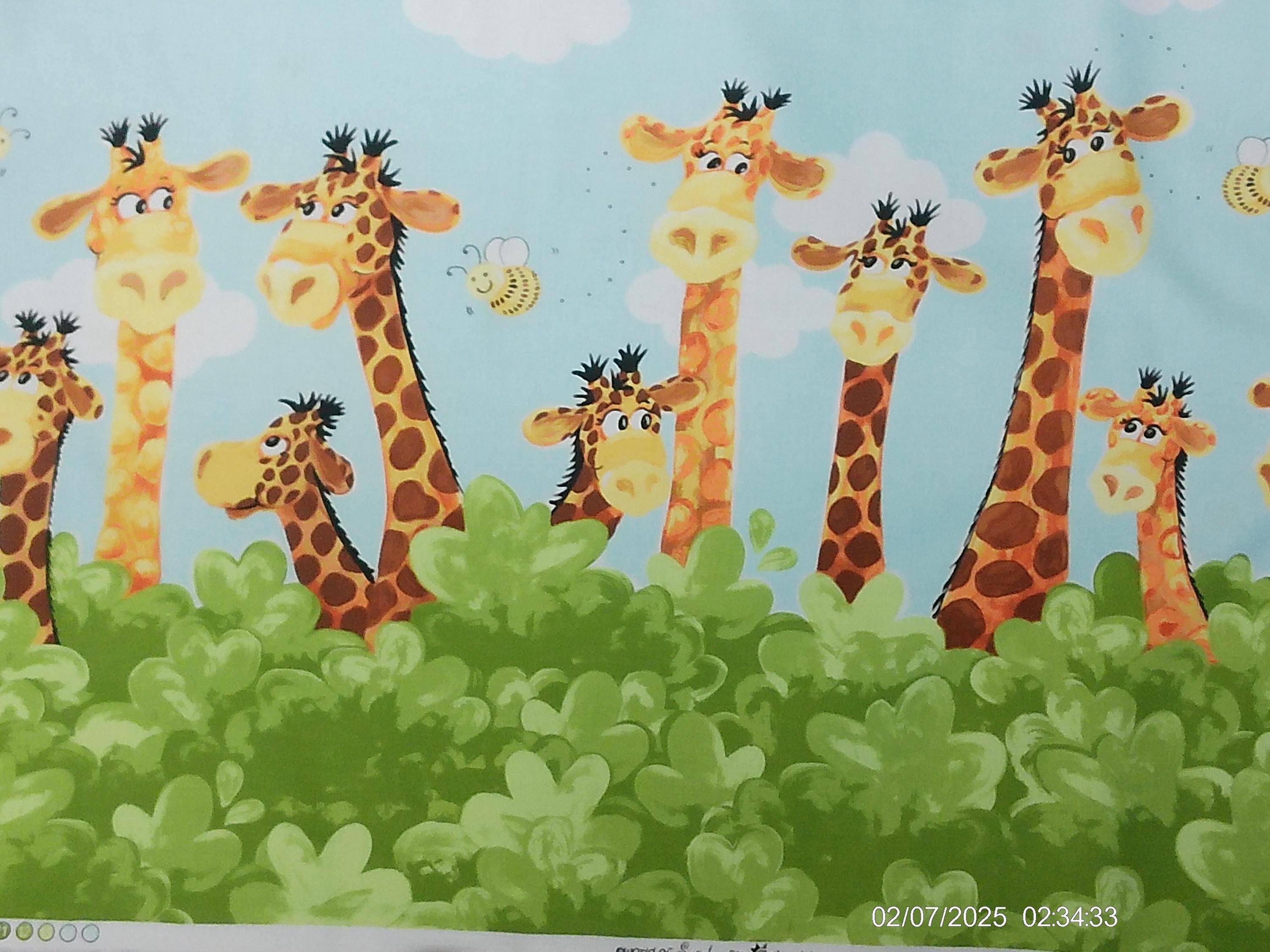 Designer SUSYBEE Zoe the Giraffee BORDER Fabric in Various Vibrant ...