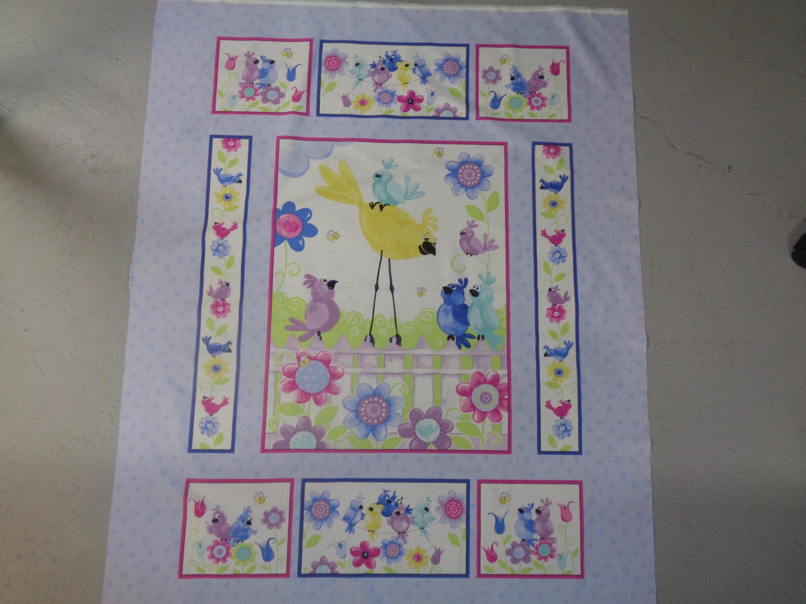 SUSYBEE Birds Buddies 100% Cotton Fabric PANEL- Birds and More Birds ...