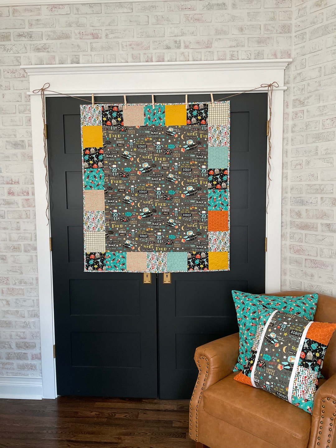 FUN Robot Patchwork Quilt New Baby Boy Crib Bedding Colorful Teal/black ...