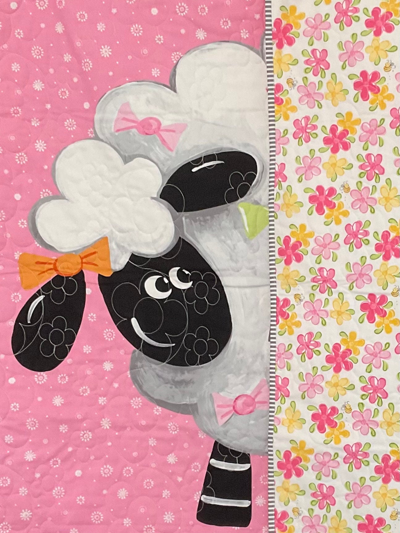 Susybee Pretty in Pink Counting Sheep Panel Quilt 2 Crib Bedding ...