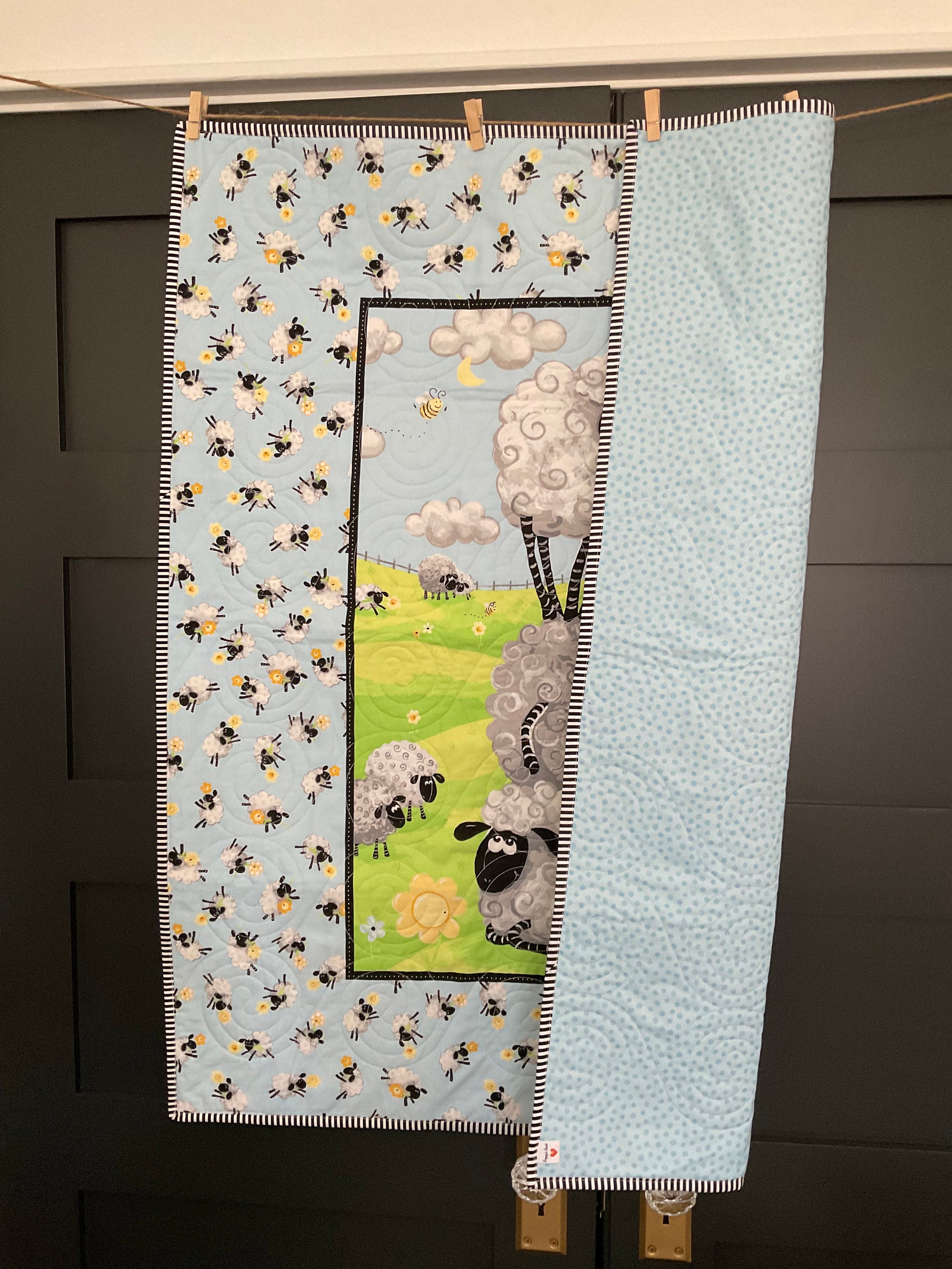 Susy Bee Counting Sheep Panel Quilt in Soft Blue Crib Bedding, Newborn ...