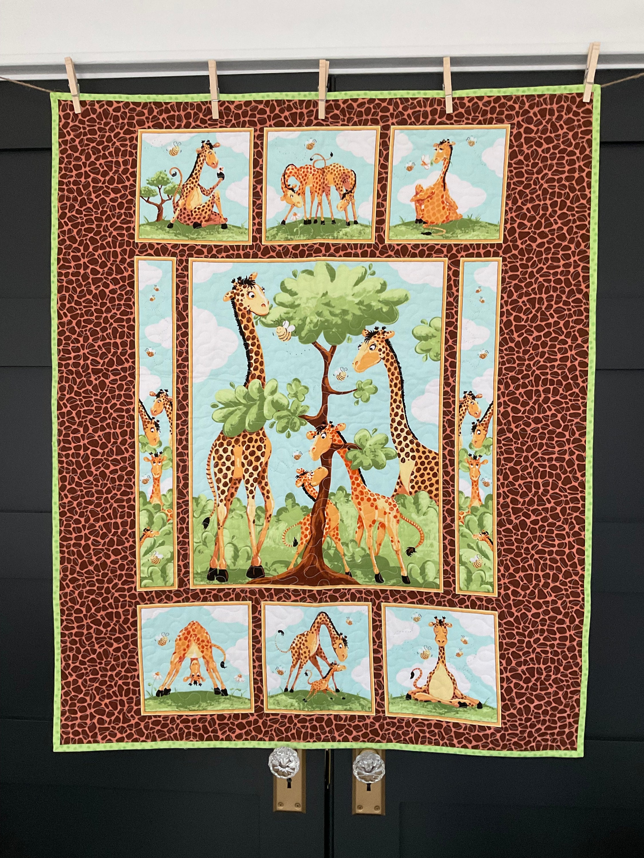 Giraffe Panel Quilt Nursery Wall Decor Safari Baby Bedding Gender ...