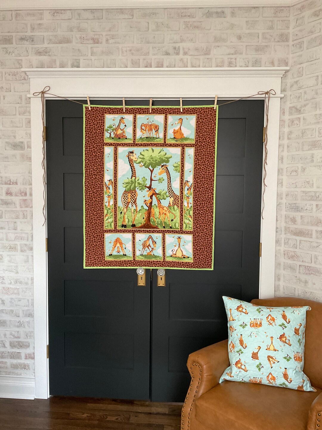 Giraffe Panel Quilt Nursery Wall Decor Safari Baby Bedding Gender ...