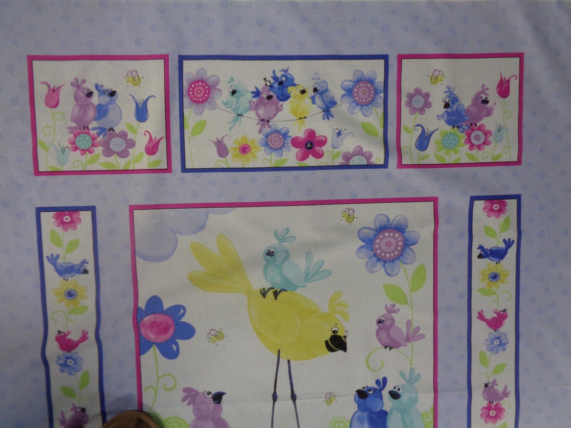 SUSYBEE Birds Buddies 100% Cotton Fabric PANEL- Birds and More Birds ...