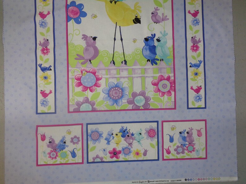 SUSYBEE Birds Buddies 100% Cotton Fabric PANEL- Birds and More Birds ...