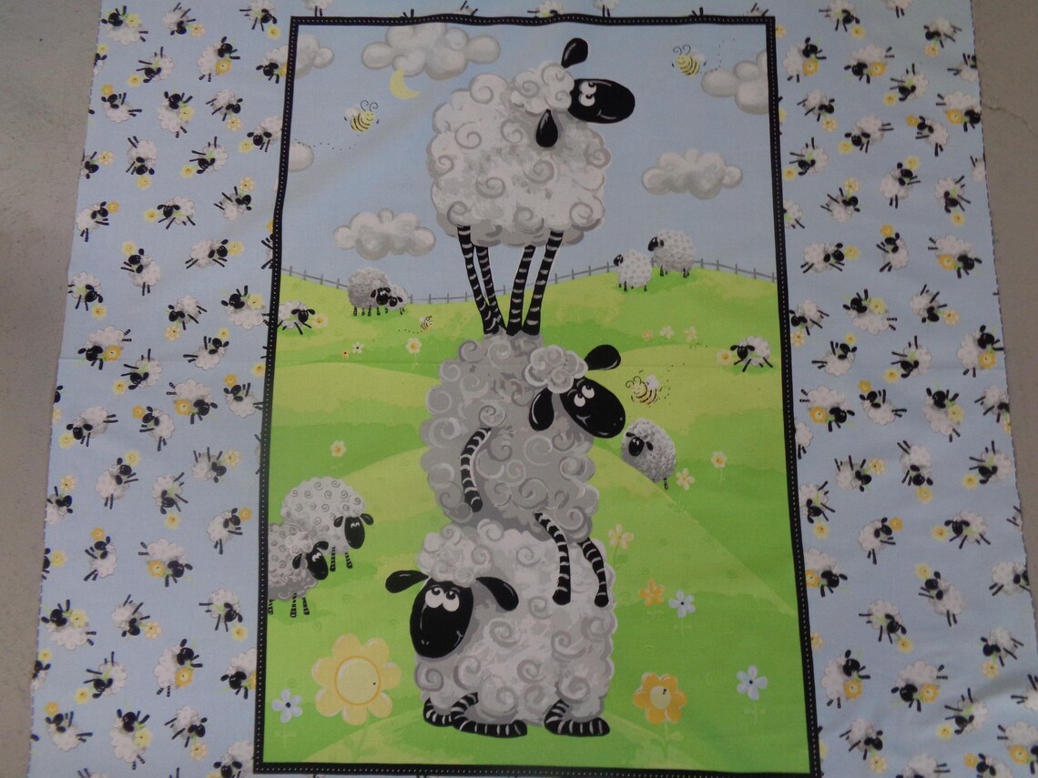 SUSYBEE Lal the Lamb 100% Cotton Fabric PANEL- Lambs/lambs/lambs ...