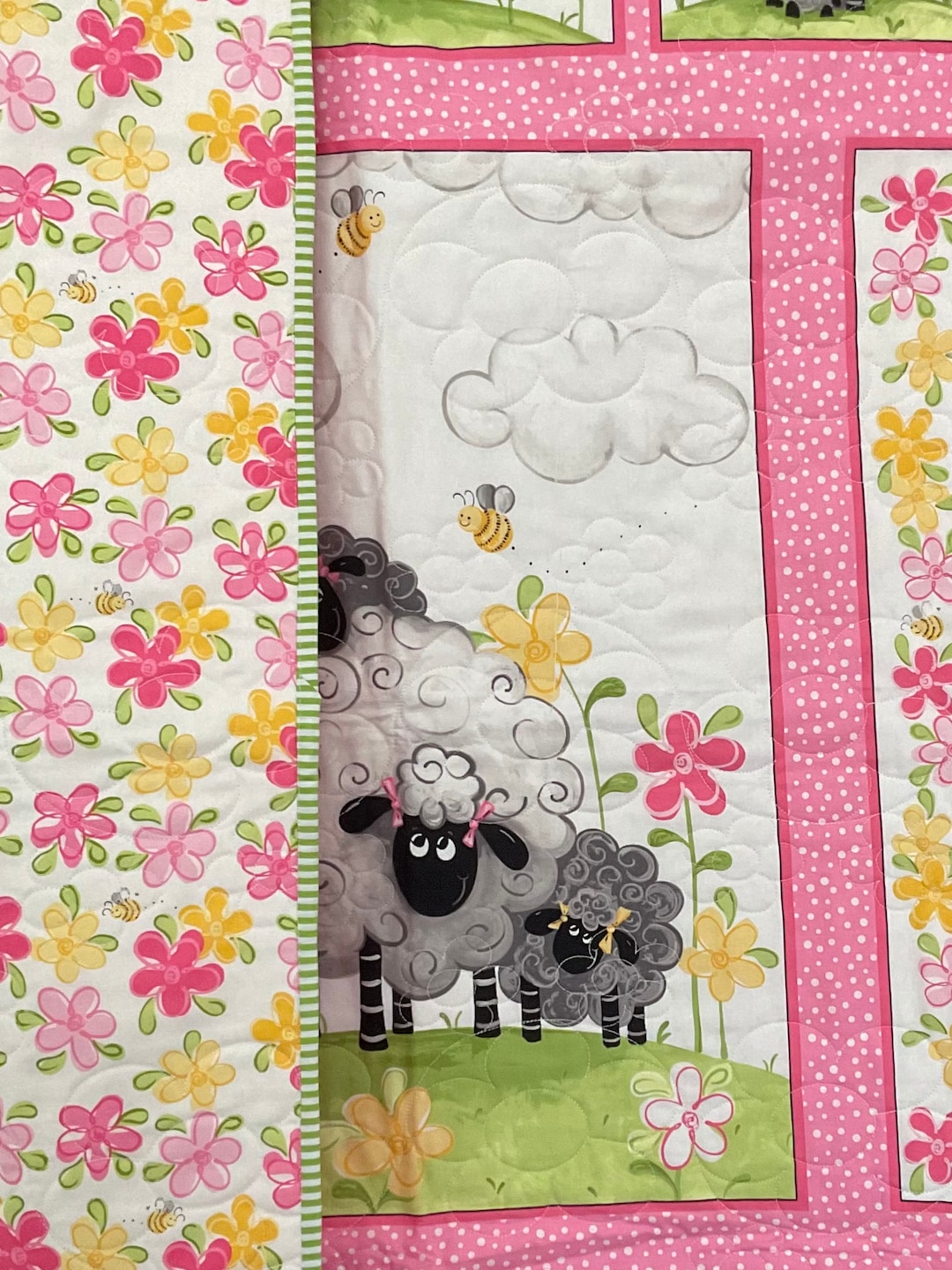 Pretty in Pink Counting Sheep Susybee Panel Quilt Crib Bedding, Newborn ...