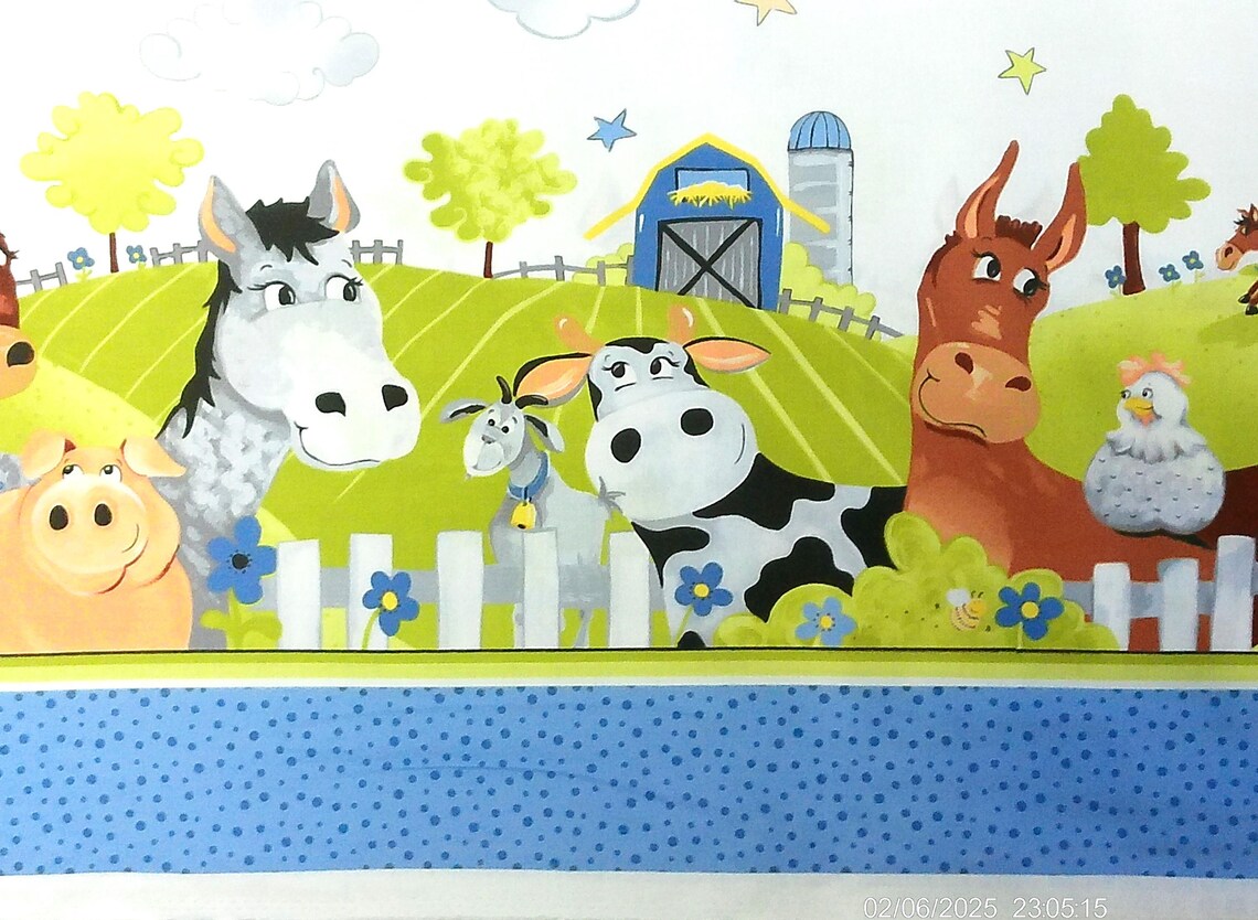 SUSYBEE Barnyard Blues 100% Cotton Fabric Border Fabric-cows, Pigs ...
