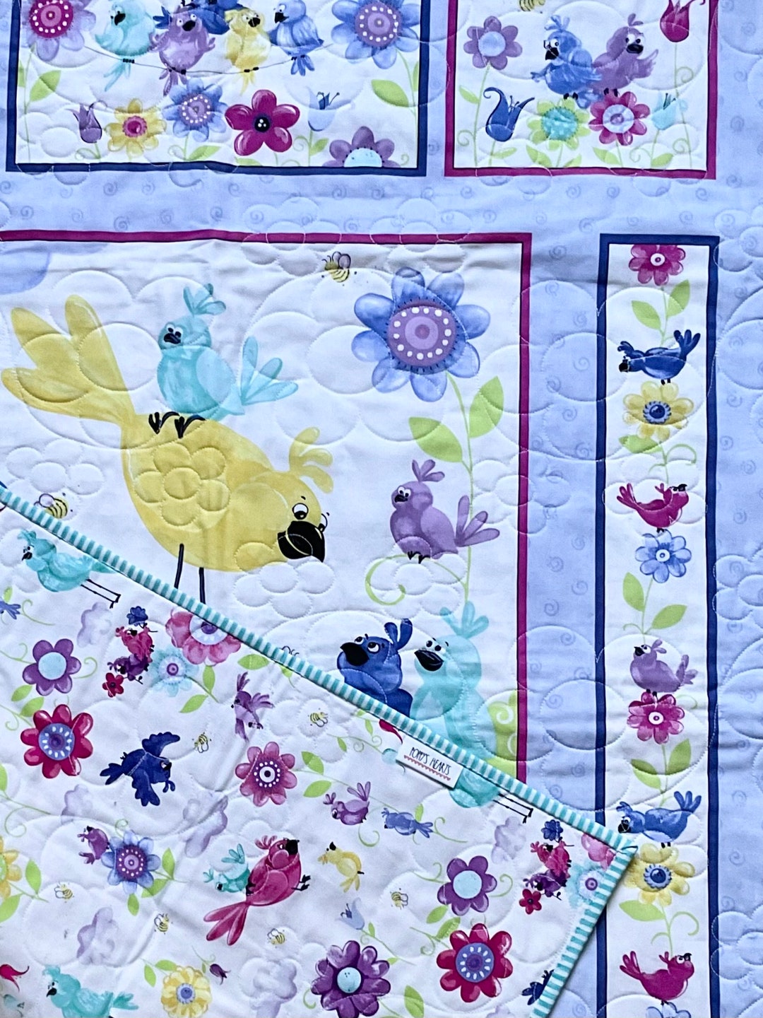 Whimsical Birds Panel Quilt - Etsy