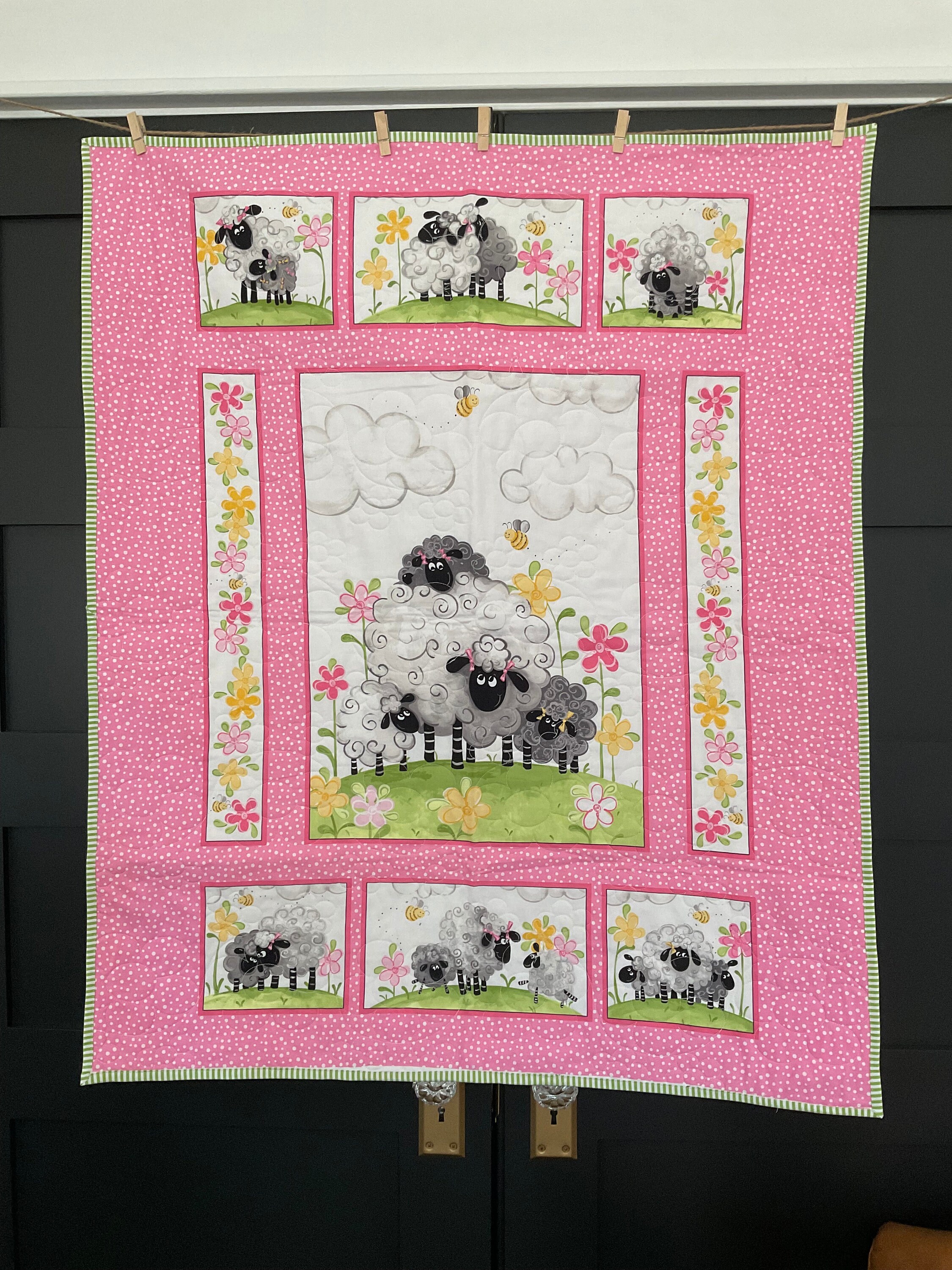 Pretty in Pink Counting Sheep Susybee Panel Quilt Crib Bedding, Newborn ...