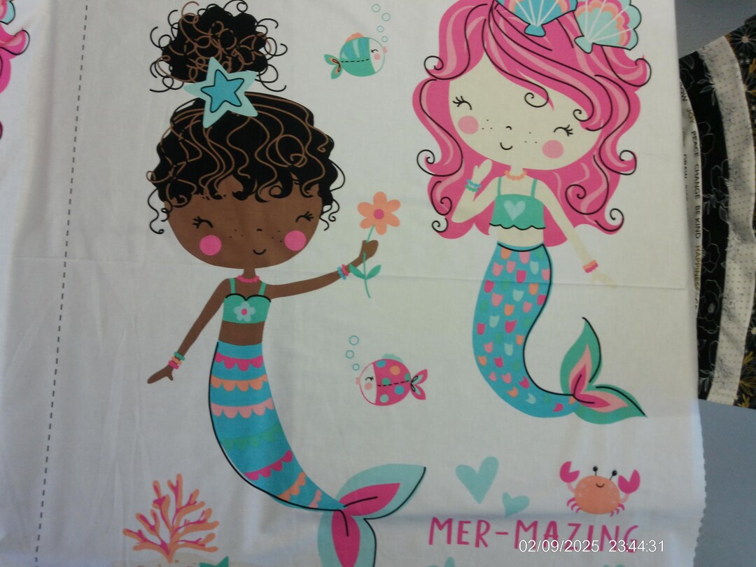 Mer-mazing 100% Cotton Fabric Panel Fabric-adorable Mermaids in Vibrant ...