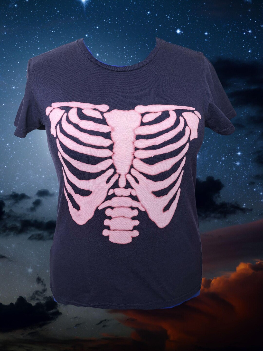 Handmade Bleach Art Skeleton Top Women M 42x61 – Slim Fit Black T-shirt ...