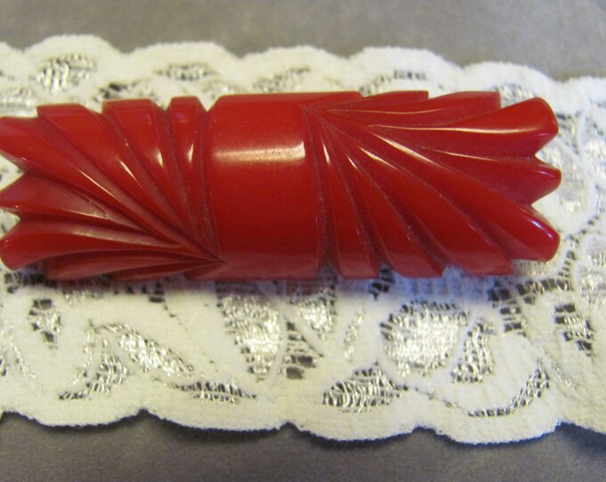 Authentic Red Vintage Bakelite Pin Brooch, Carved Bakelite Vintage Red ...