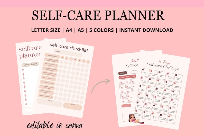 Editable Self-care Checklist Bundle: Daily Planner & Journal (printable ...
