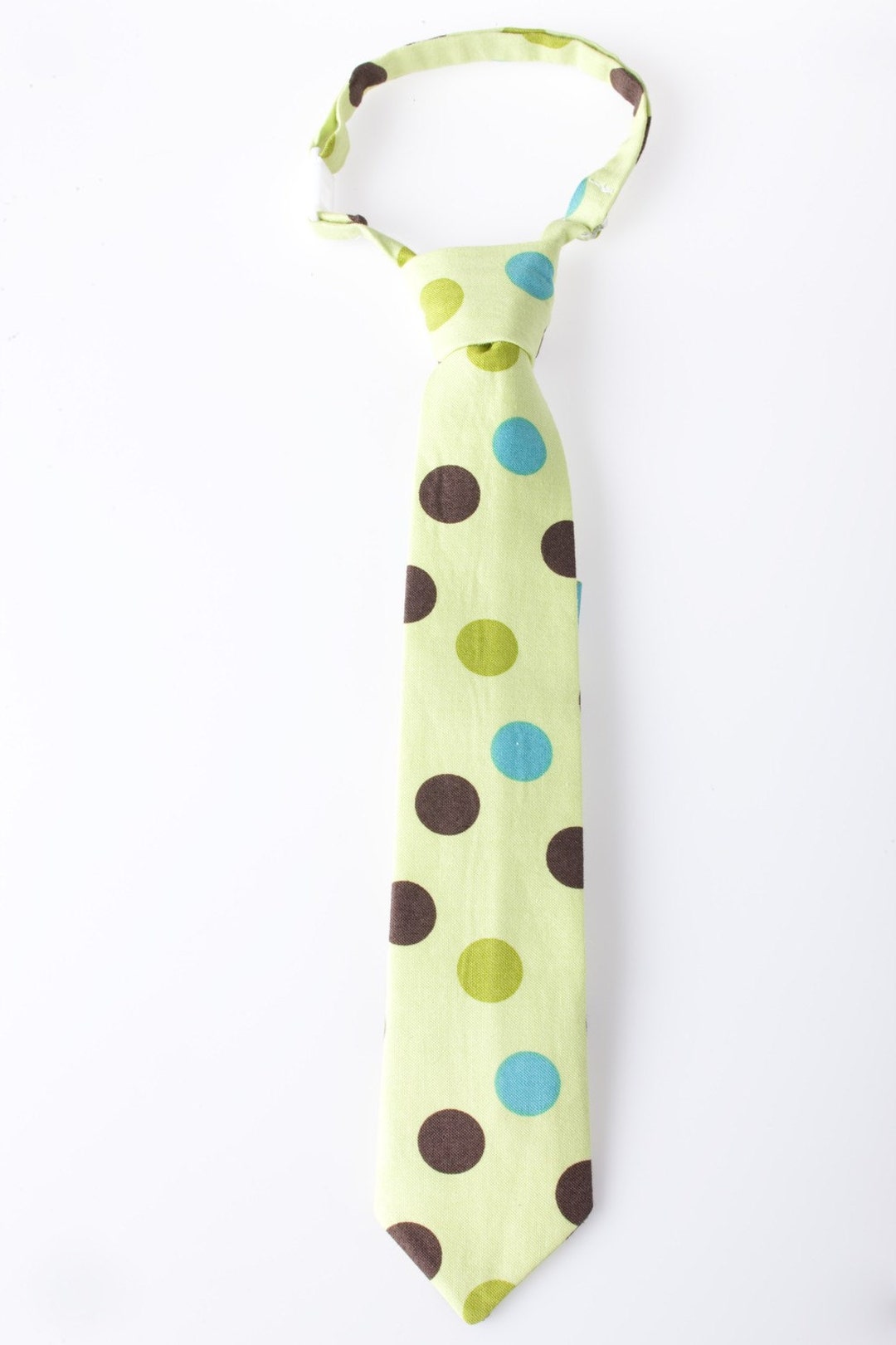 Toddler Neck Tie - Green With Brown and Blue Polka Dots - Etsy
