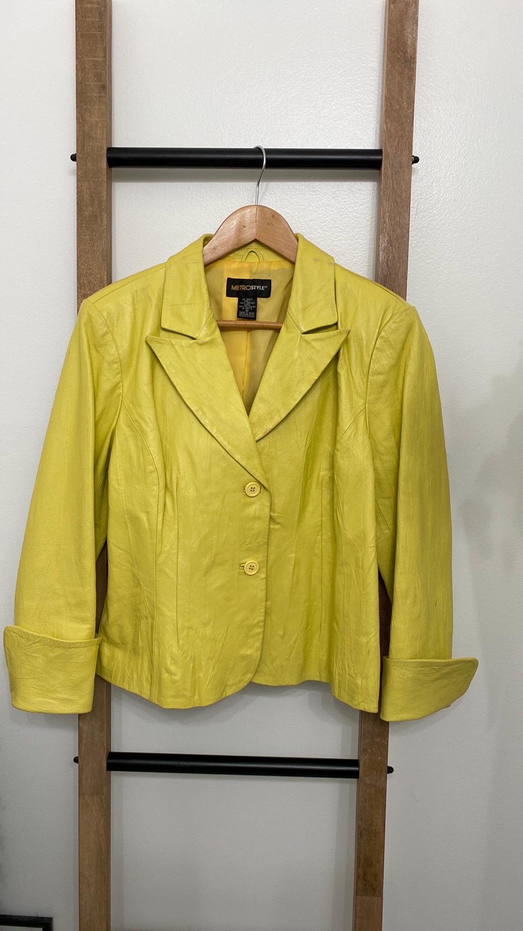 Vintage DISTRESSED Yellow Leather Jacket1980s Yellow Cropped Leather ...