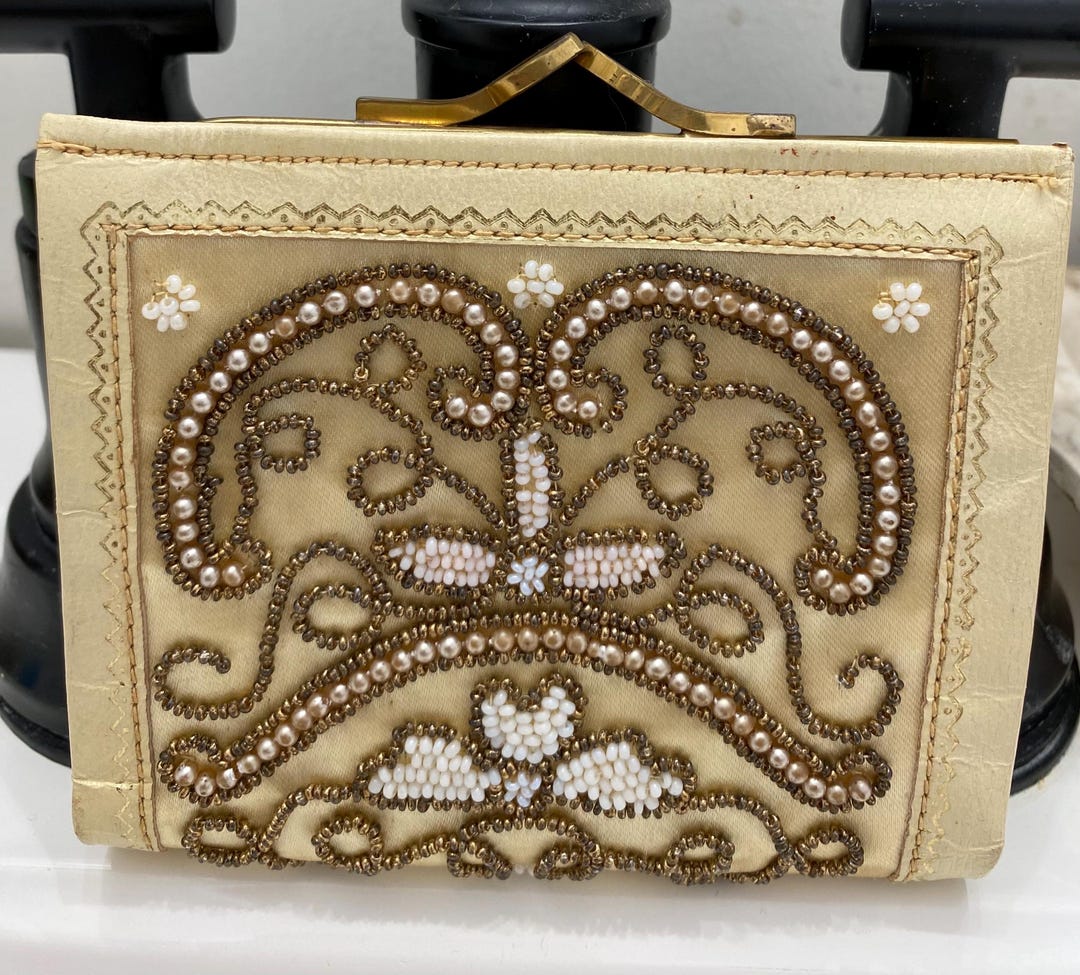 Vintage Gold Leather Wallets|vintage Seed Bead Wallets|bridal Wallets ...