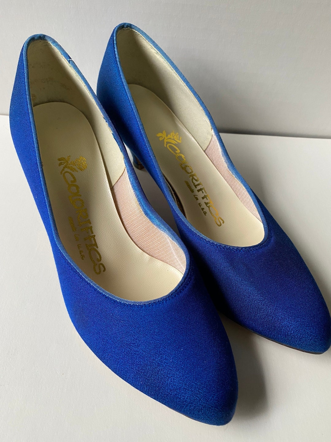 Vintage Coloriffics Cobalt Blue Fabric Pumps, Pointed Toe Shoes, Size 7 ...