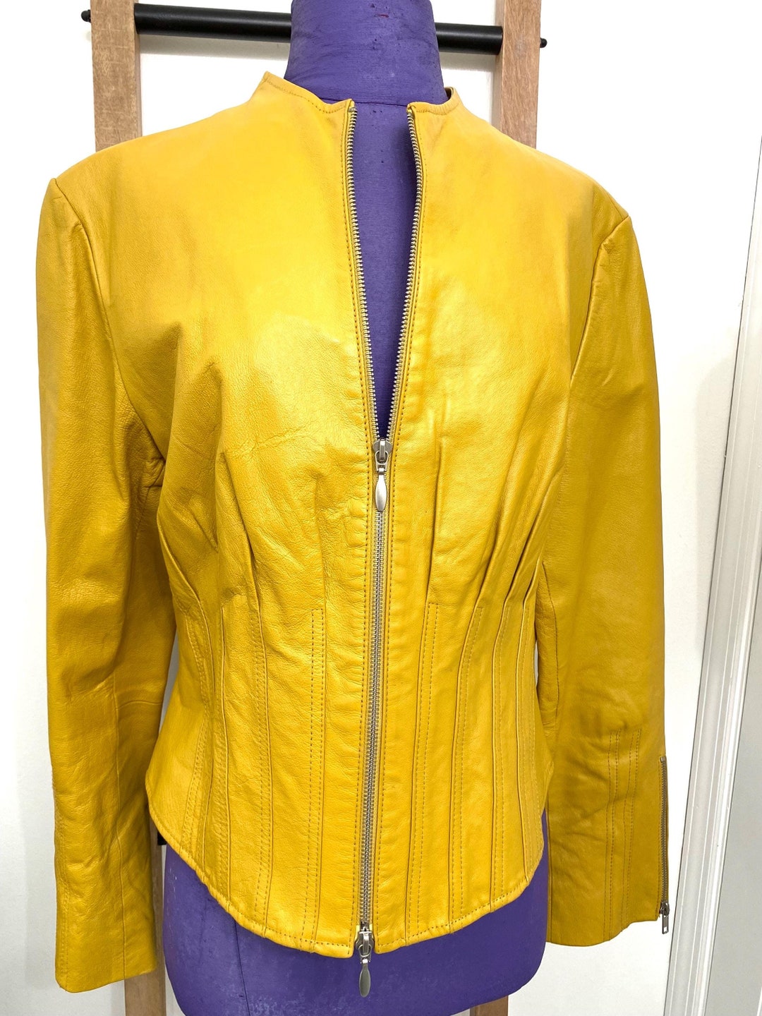 VINTAGE LEATHER JACKET |golden Yellow Leather Jacket|cropped Leather ...