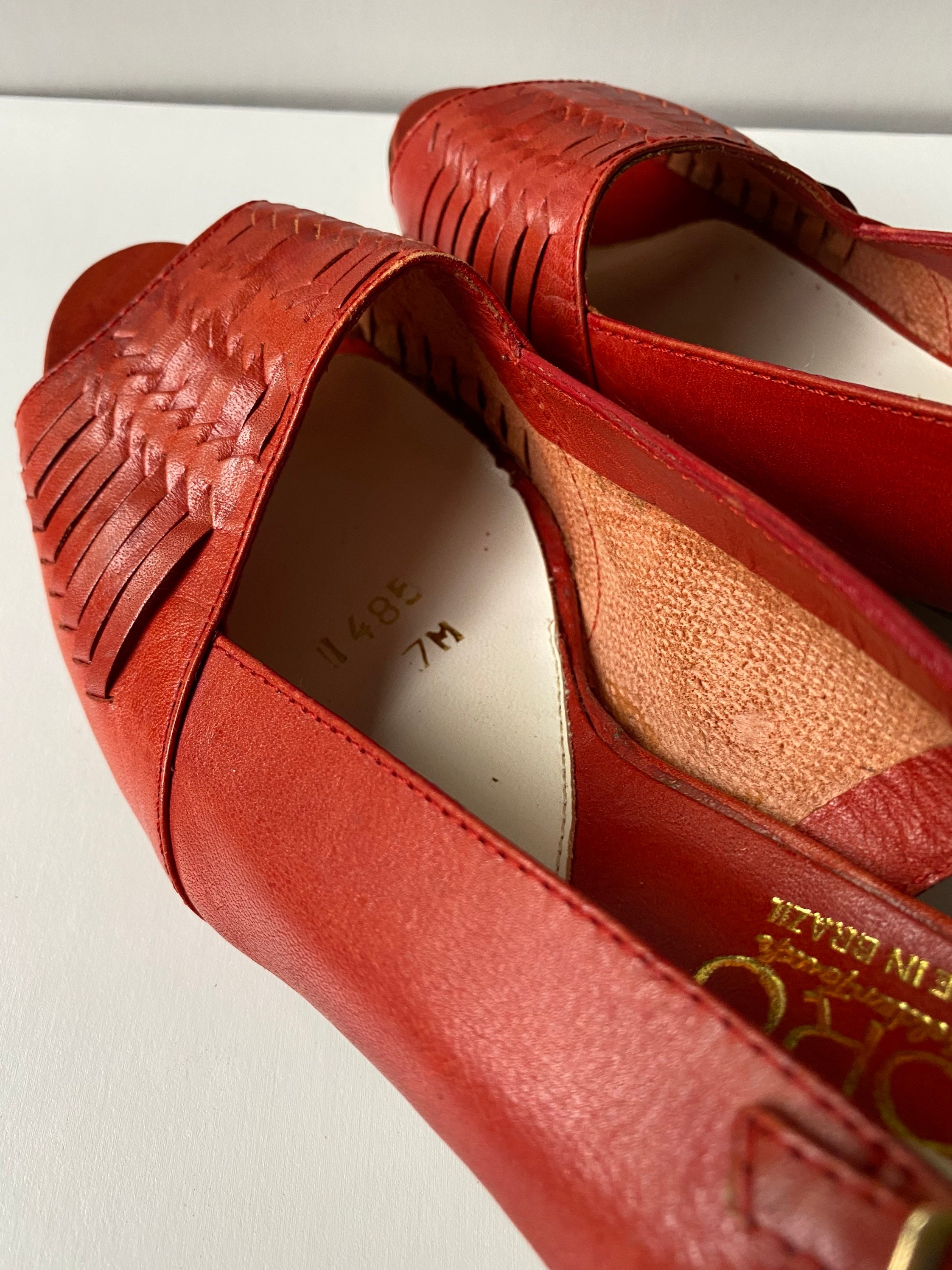 Vintage Red Shoesred LEATHER Woven Pumps Red Vintage Pumps - Etsy